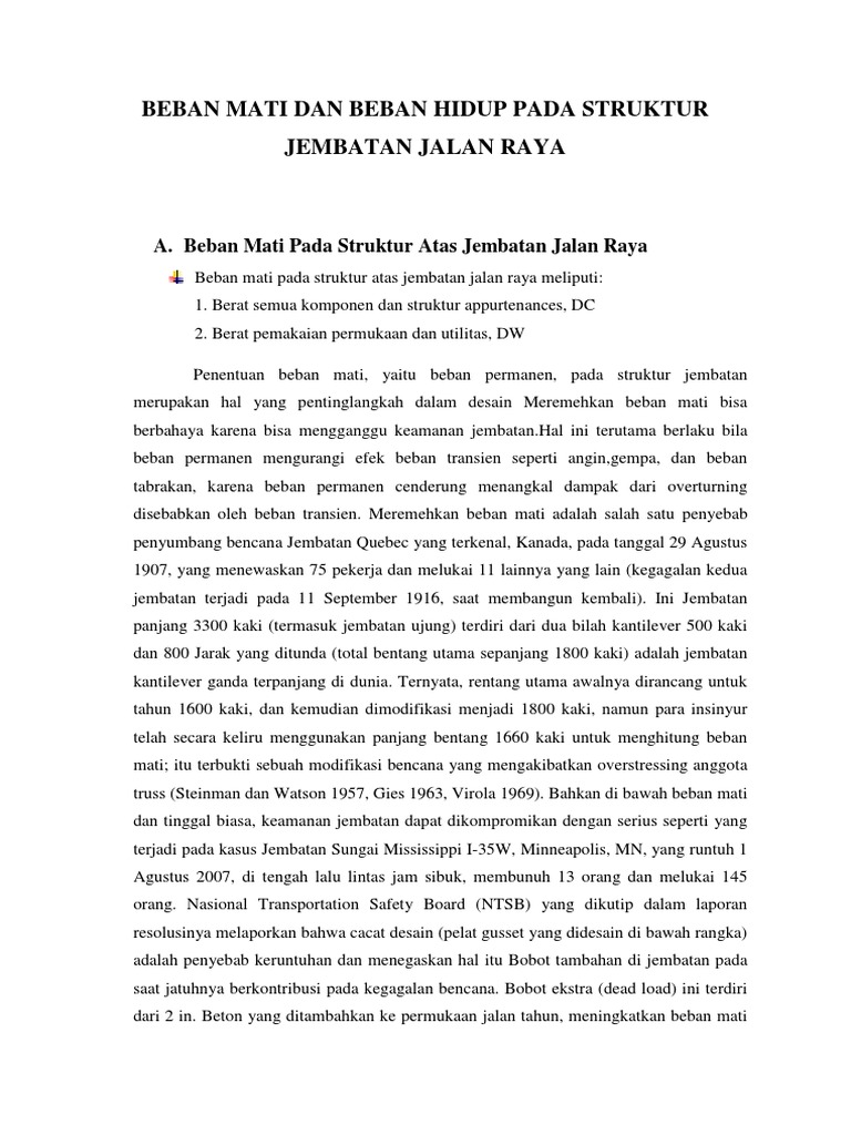 Beban Mati Dan Beban Hidup Pada Struktur Jembatan Jalan Raya | PDF
