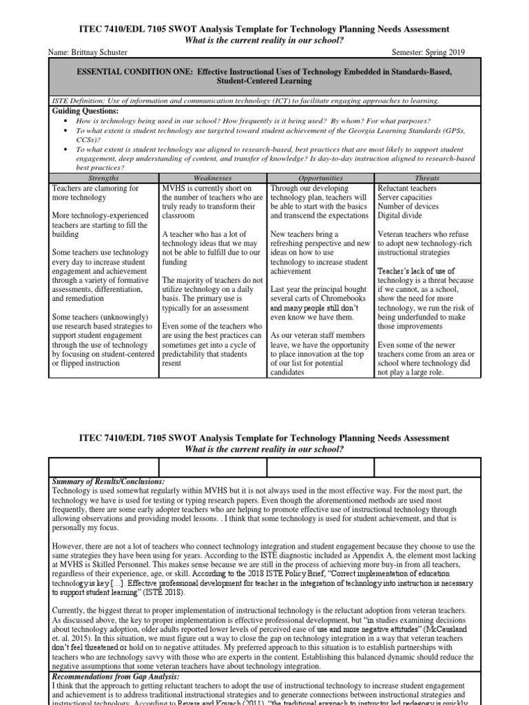 Swot Analysis-Schuster | PDF | Educational Technology | Teachers