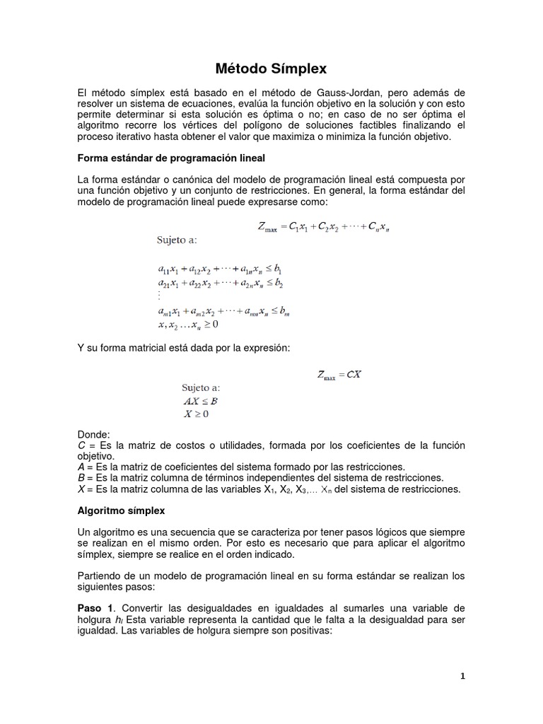 Algoritmo Del Método Símplex 2019 | PDF | Álgebra | Conceptos matemáticos