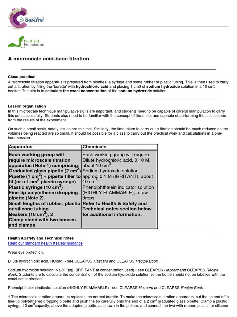 A Microscale Acid-Base Titration | PDF | Titration | Chemistry