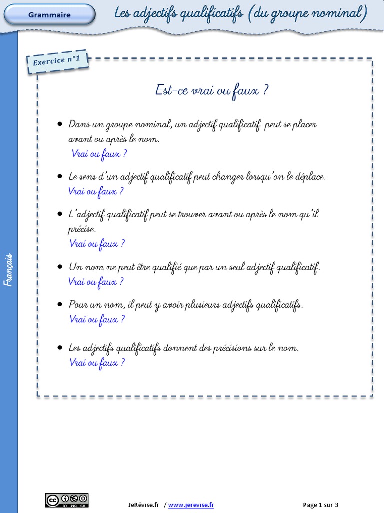 Exercices sur les adjectifs qualificatifs | PDF