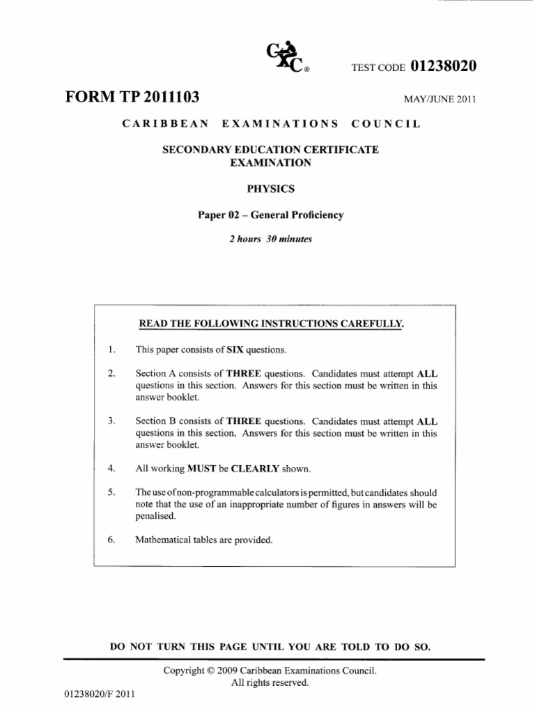 June 2011 Physics CSEC Pastpaper | PDF
