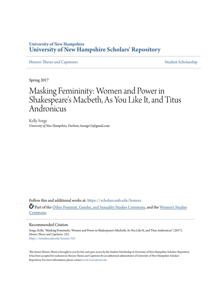 Masking Femininity: Women and Power in Shakespeare's Macbeth, As You ...