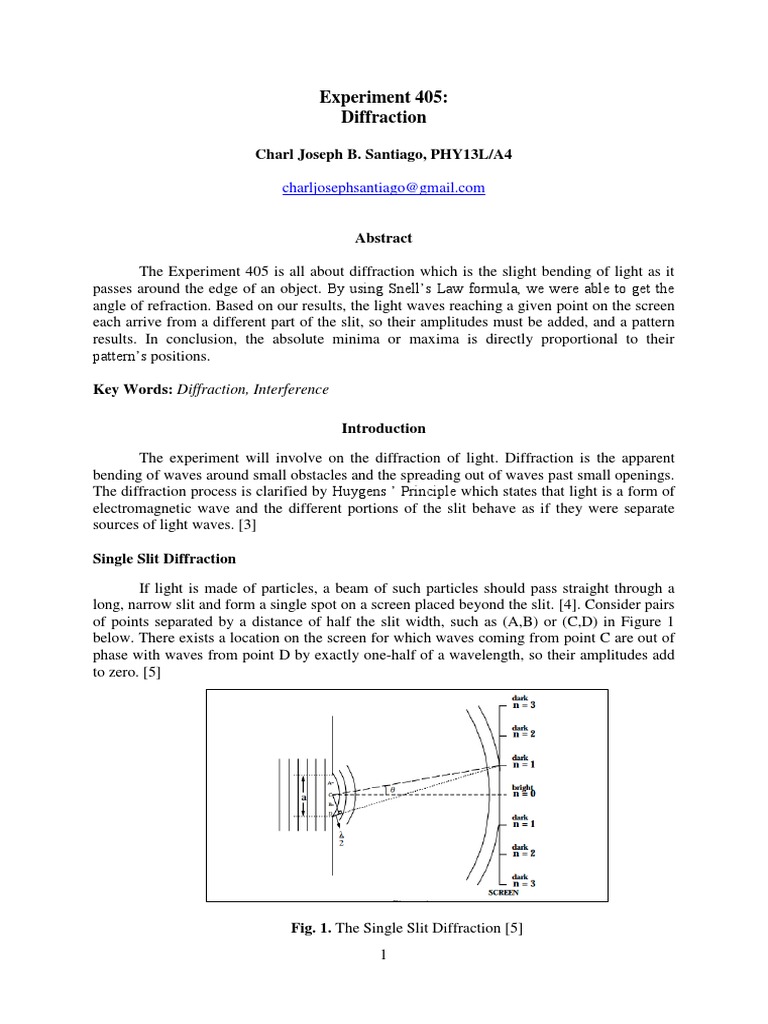 Experiment 405 - Diffraction | PDF | Diffraction | Wavelength