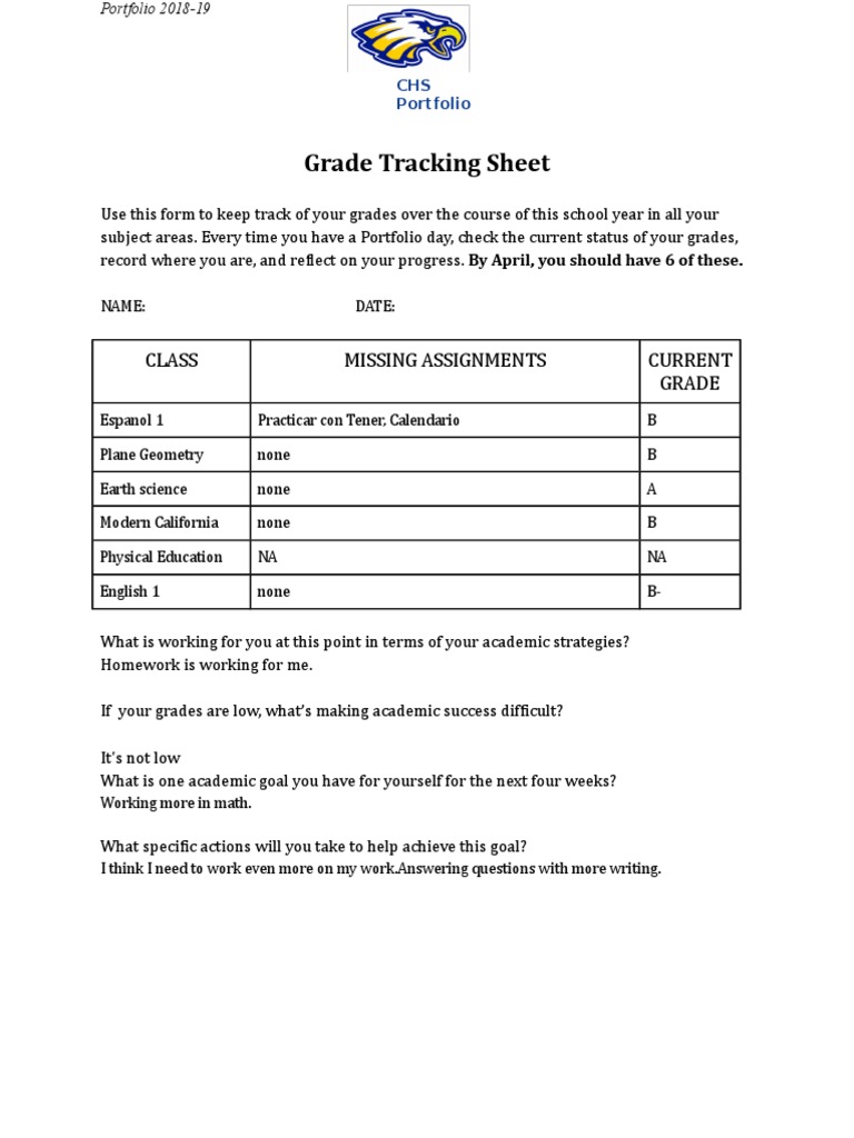 December Grade Tracking Sheet | PDF
