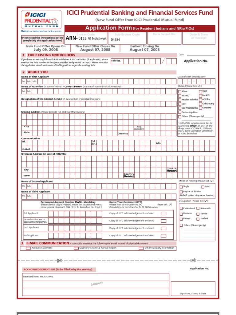 ICICI Prudential Banking Fund Application | PDF | Banks | Cheque