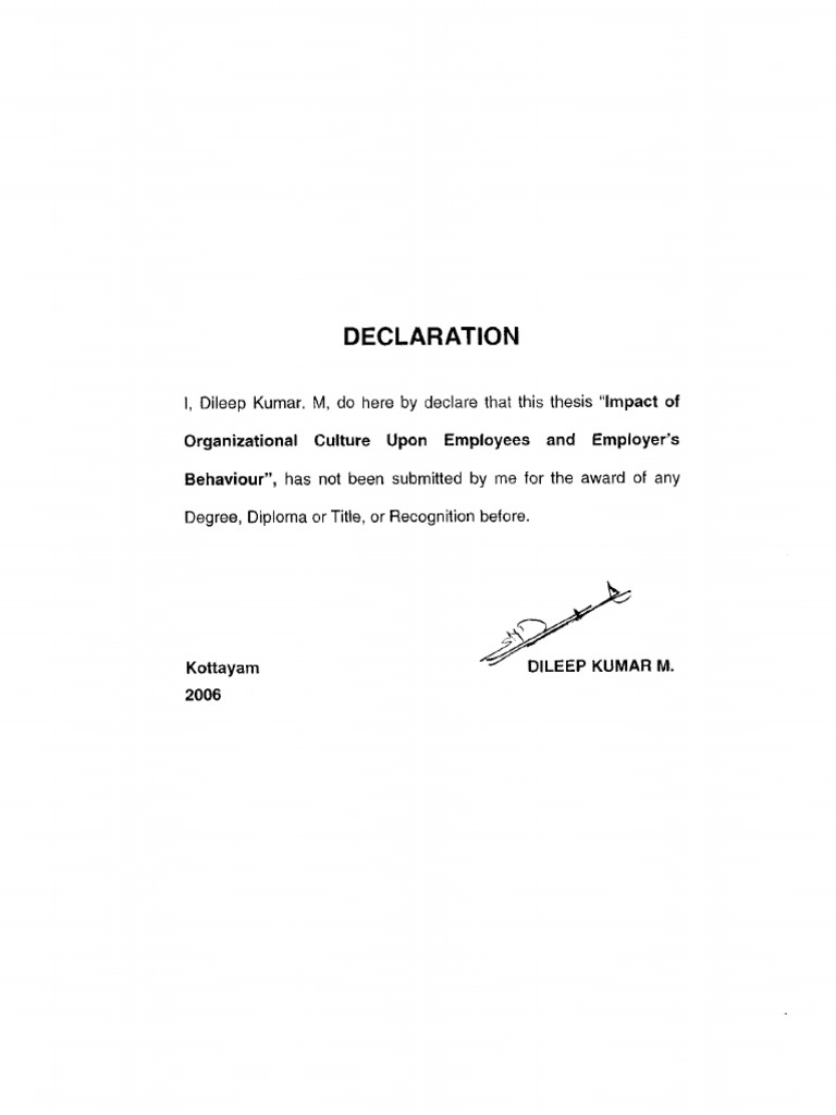 Declaration: "Impact of Organizational Culture Upon Employees and ...