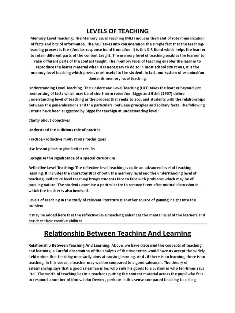 Levels of Teaching | PDF | Educational Technology | Learning