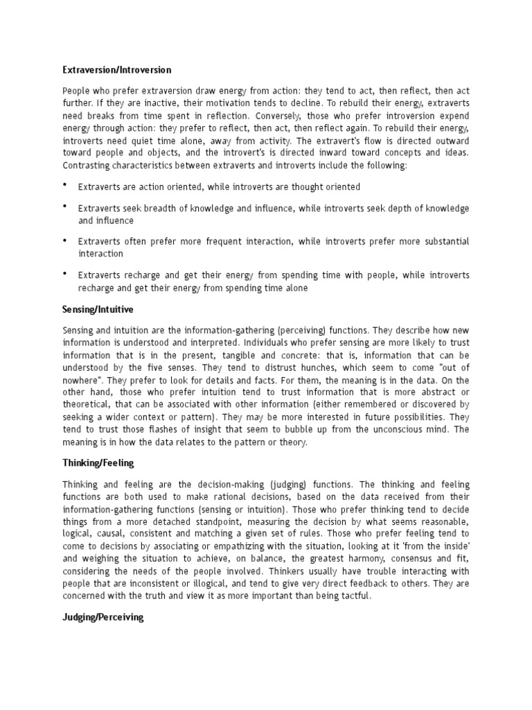 Mbti Pdf Extraversion And Introversion Psychological Concepts