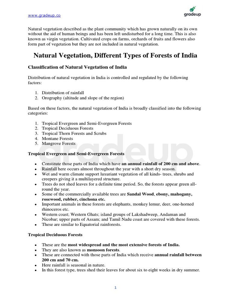 Natural Vegetation, Different Types of Forests of India | PDF | Forests ...