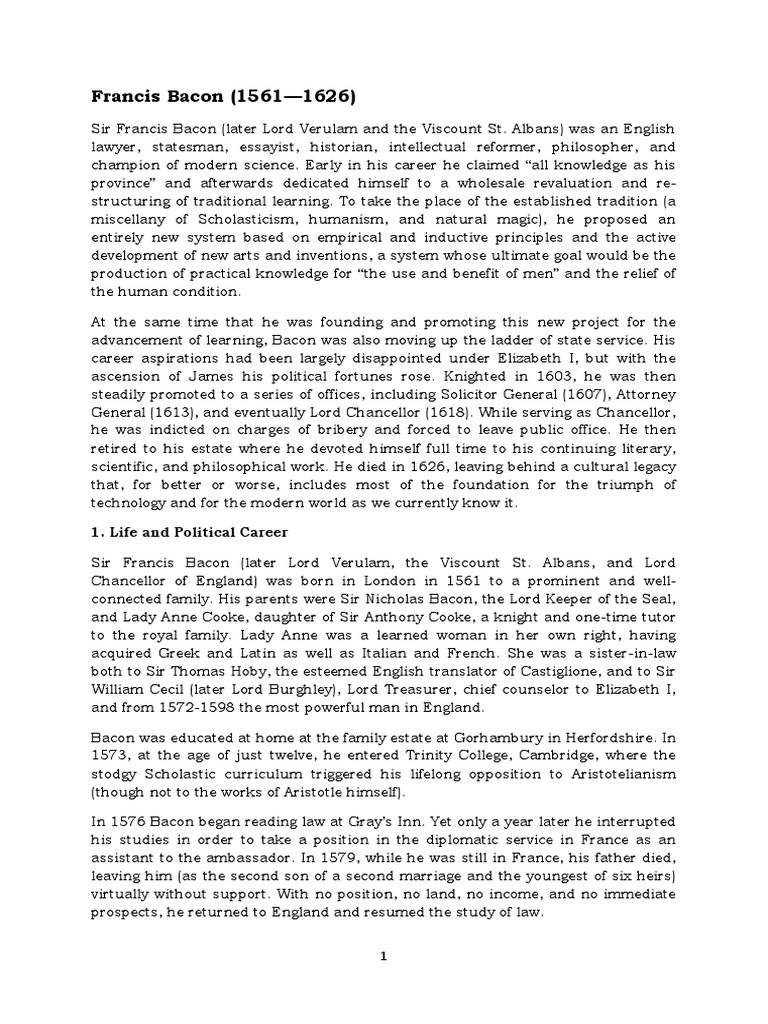 Francis Bacon (1561-1626) : 1. Life and Political Career | Download Free PDF | Francis Bacon ...