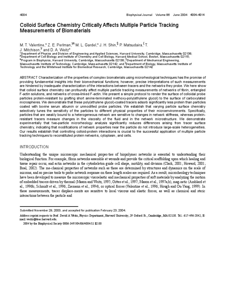 Colloid Surface Chemistry Critically Affects Multiple Particle Tracking ...
