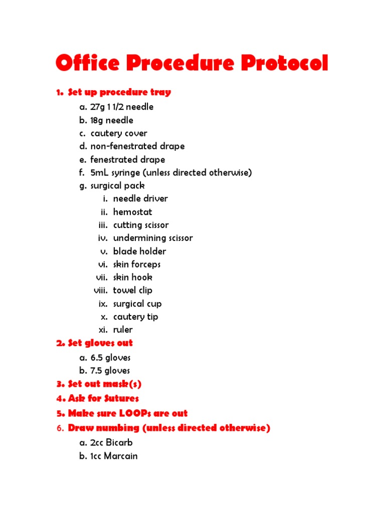 Office Procedure Protocol: 1. Set Up Procedure Tray | PDF