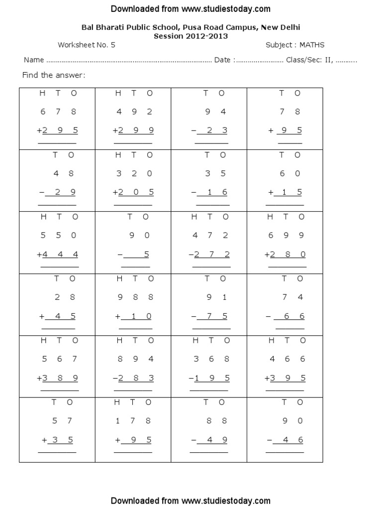 CBSE Class 2 Maths Practice Worksheet | PDF