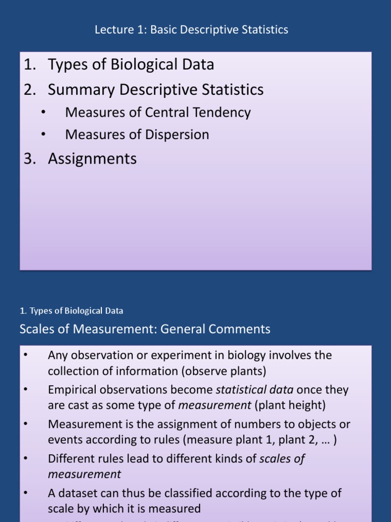 Types of Biological Data 2. Summary Descriptive Statistics | PDF ...