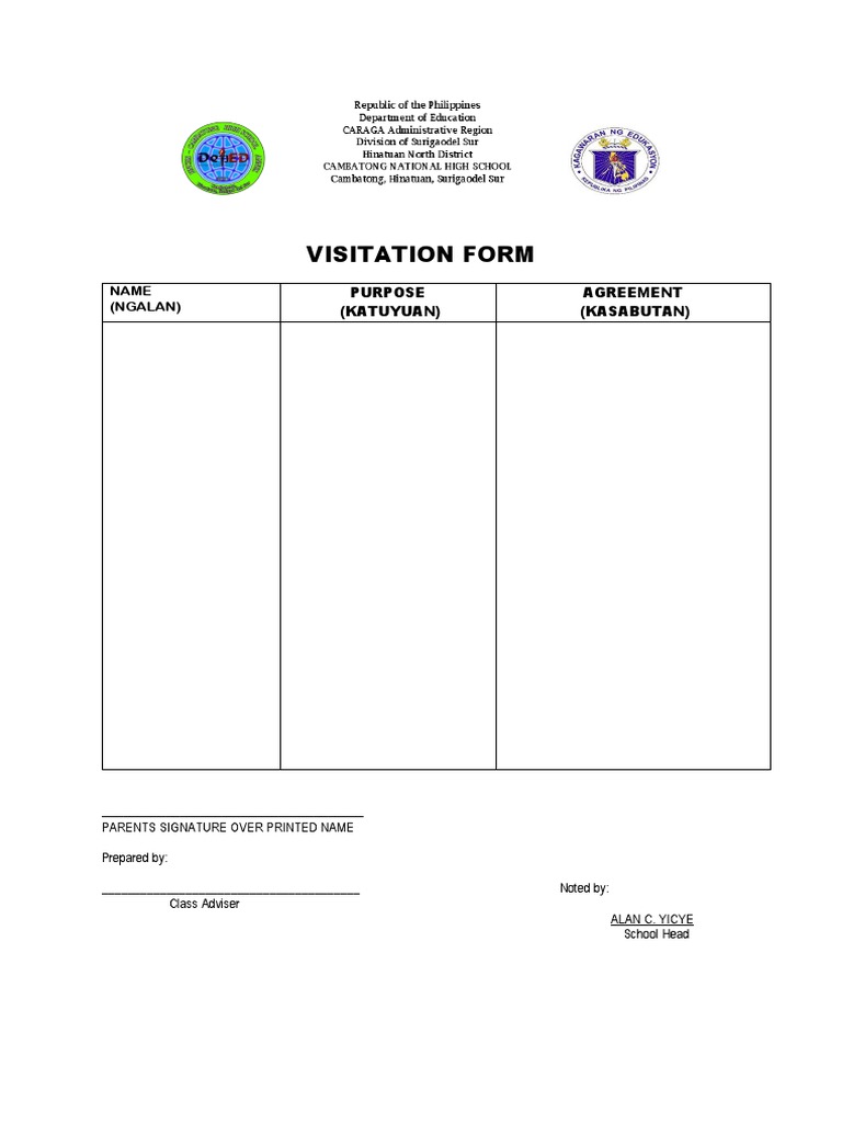 School Visitation Agreement Form | PDF