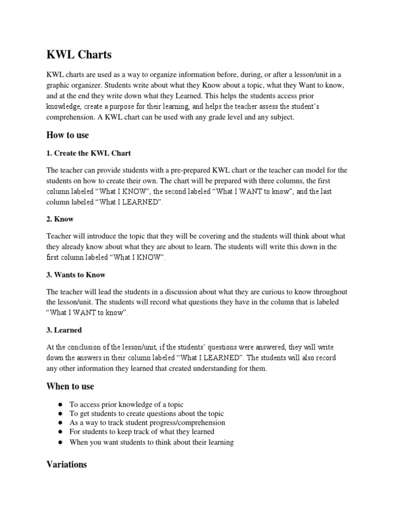 K-W-L Charts | Download Free PDF | Learning Methods | Behaviorism