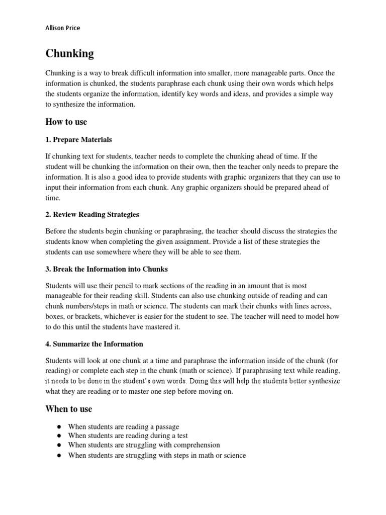 Chunking | PDF | Reading Comprehension | Neuropsychological Assessment