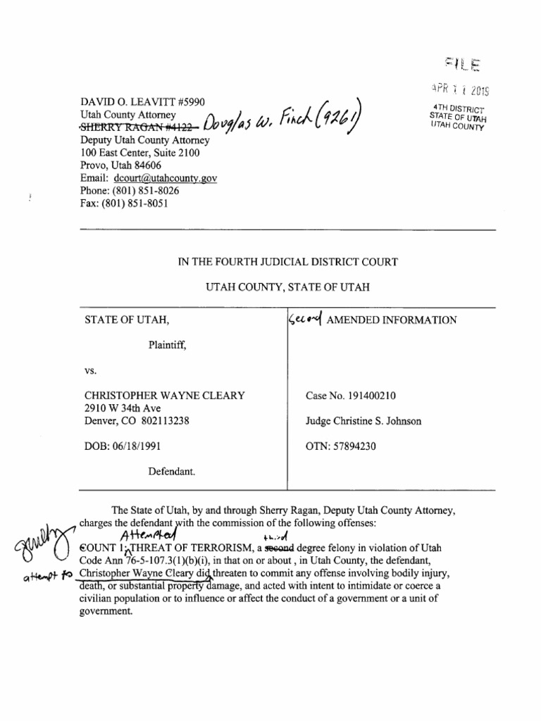 Christopher Cleary Second Amended Info | PDF