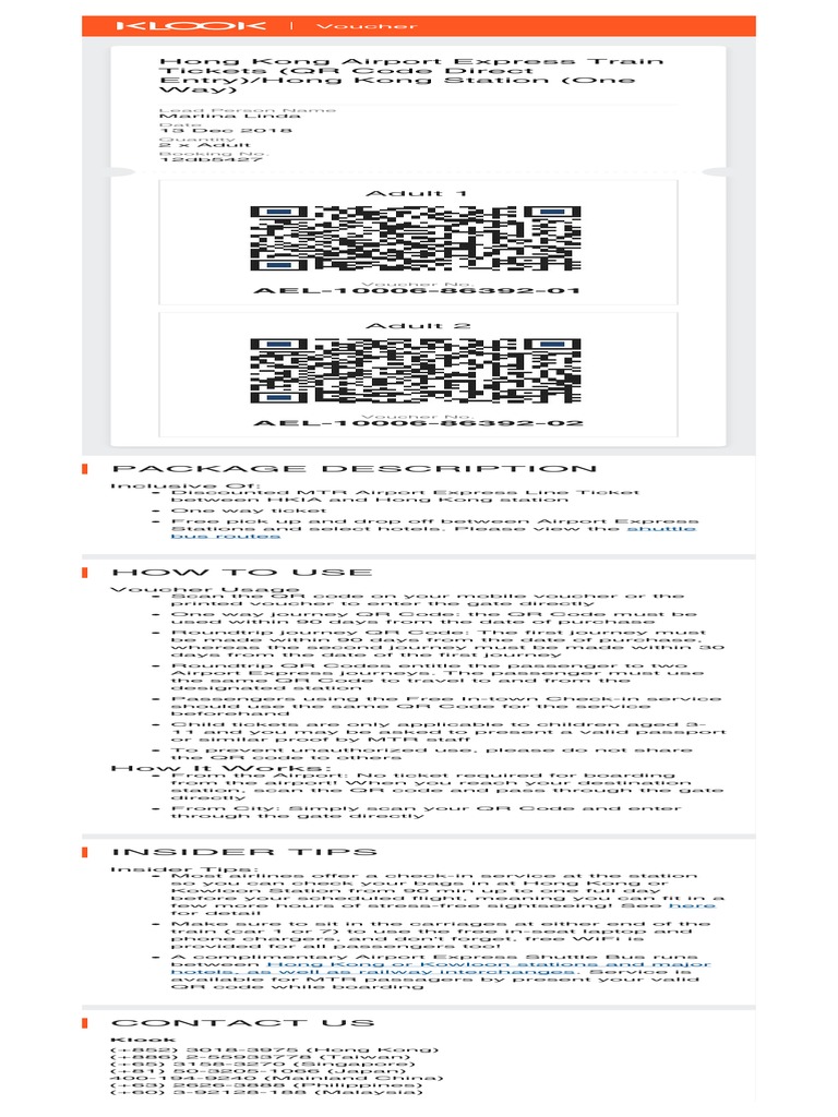 Package Description: Hong Kong Airport Express Train Tickets (QR Code ...