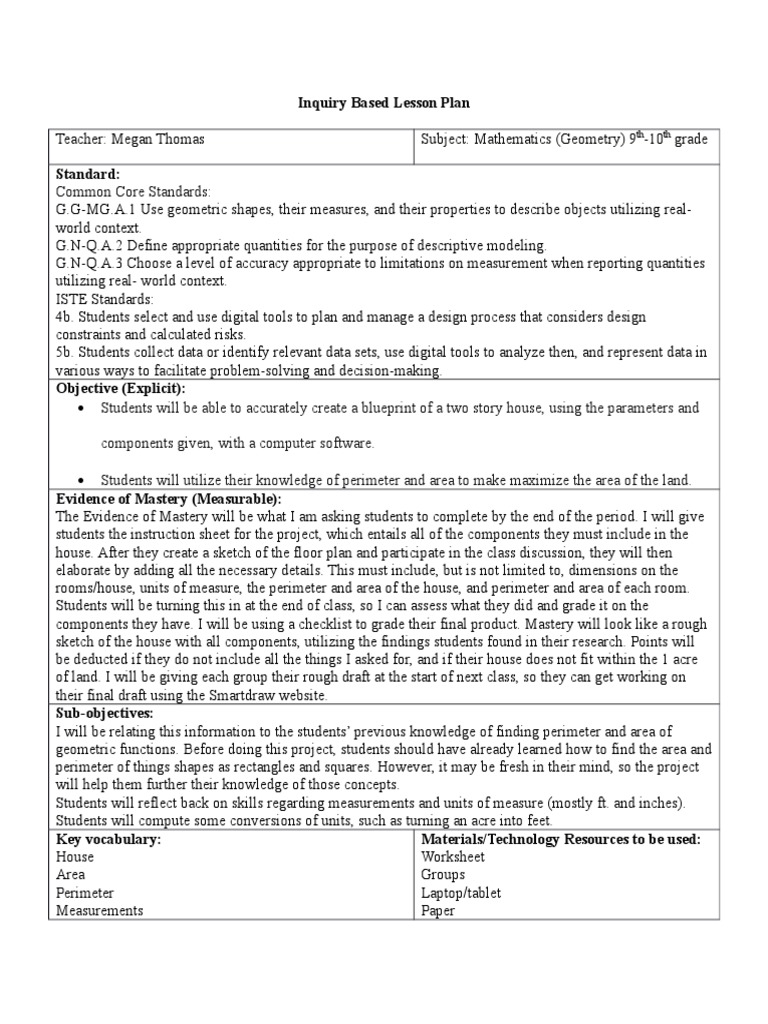Inquiry Based Lesson Plan: TH TH | PDF | Educational Assessment ...