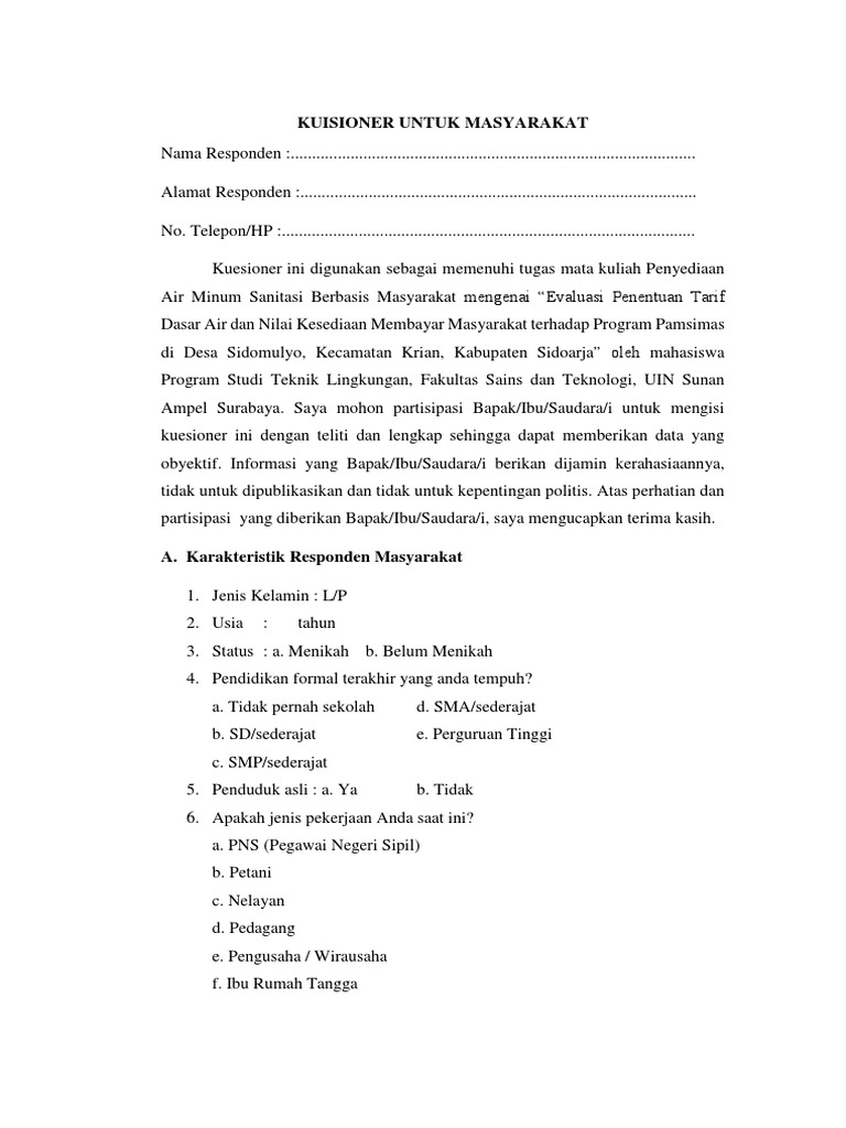 Contoh Kuisioner | PDF