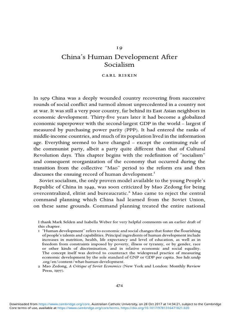 China 'S Human Development After Socialism | PDF | China | World Politics
