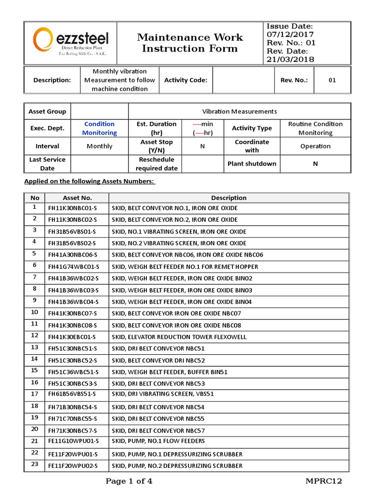 MWI For Monthly Vibration Measurent | PDF | Pump | Hvac