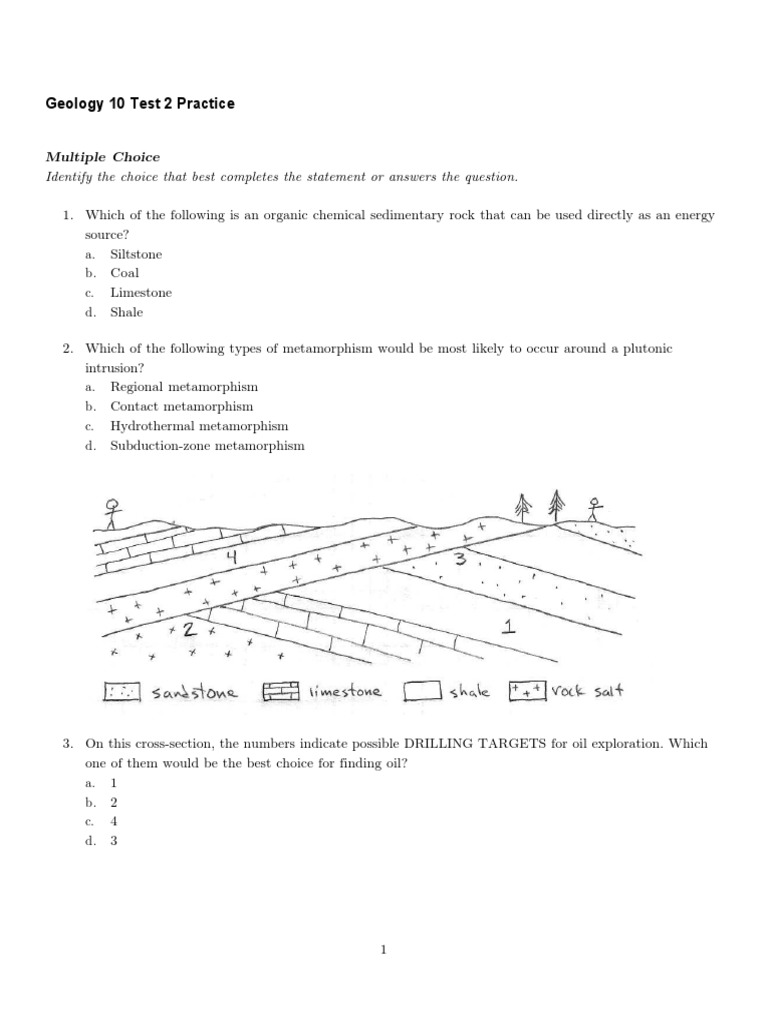 Geology 10 Test 2 Practice: Multiple Choice | PDF | Rock (Geology ...