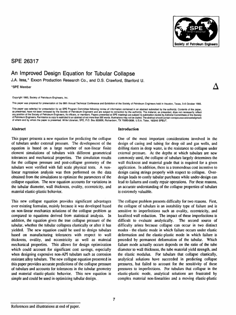 An Improved Design Equation For Tubular Collapse | PDF | Deformation ...
