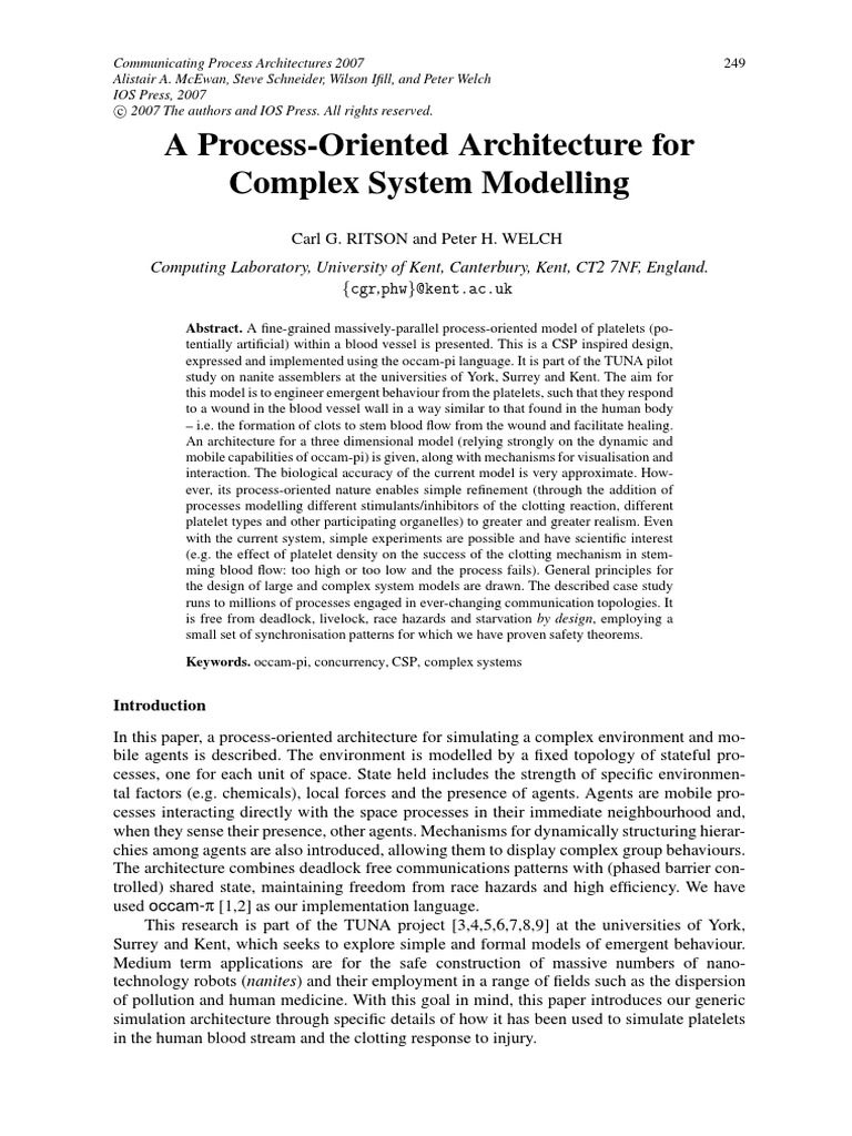 A Process-Oriented Architecture For Complex System Modelling | PDF | Coagulation | Hemostasis