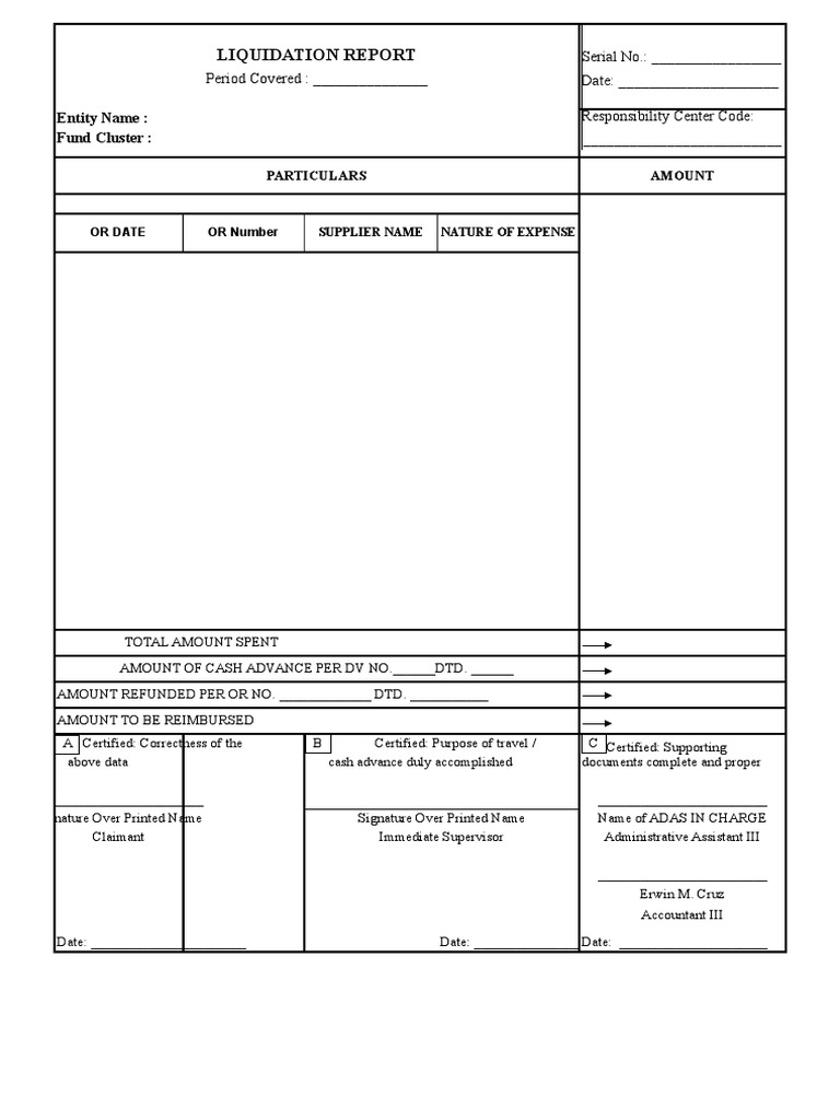 Liquidation Report: Entity Name: Fund Cluster | PDF
