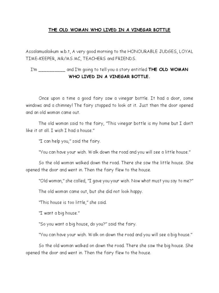 The Old Woman Who Lived in A Vinegar Bottle | PDF