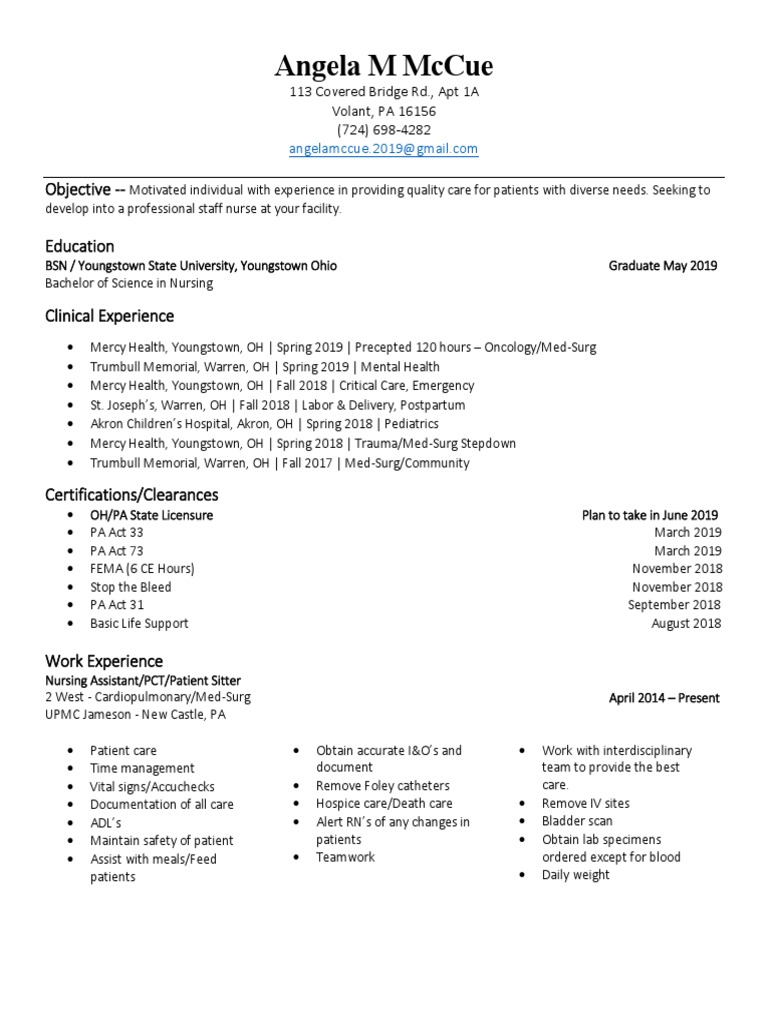 Angela M Mccue Resume | PDF | Nursing | Health Care