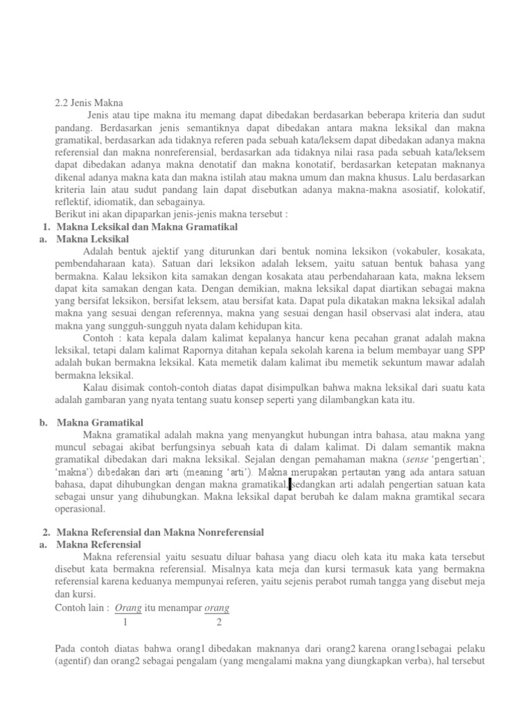 Jenis Jenis Makna | PDF | Kajian Bahasa Asing