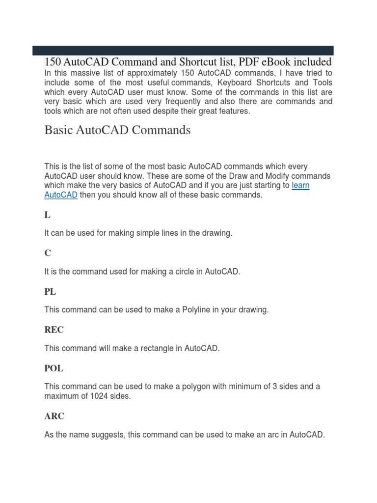150 AutoCAD Command and Shortcut List | PDF | Keyboard Shortcut ...