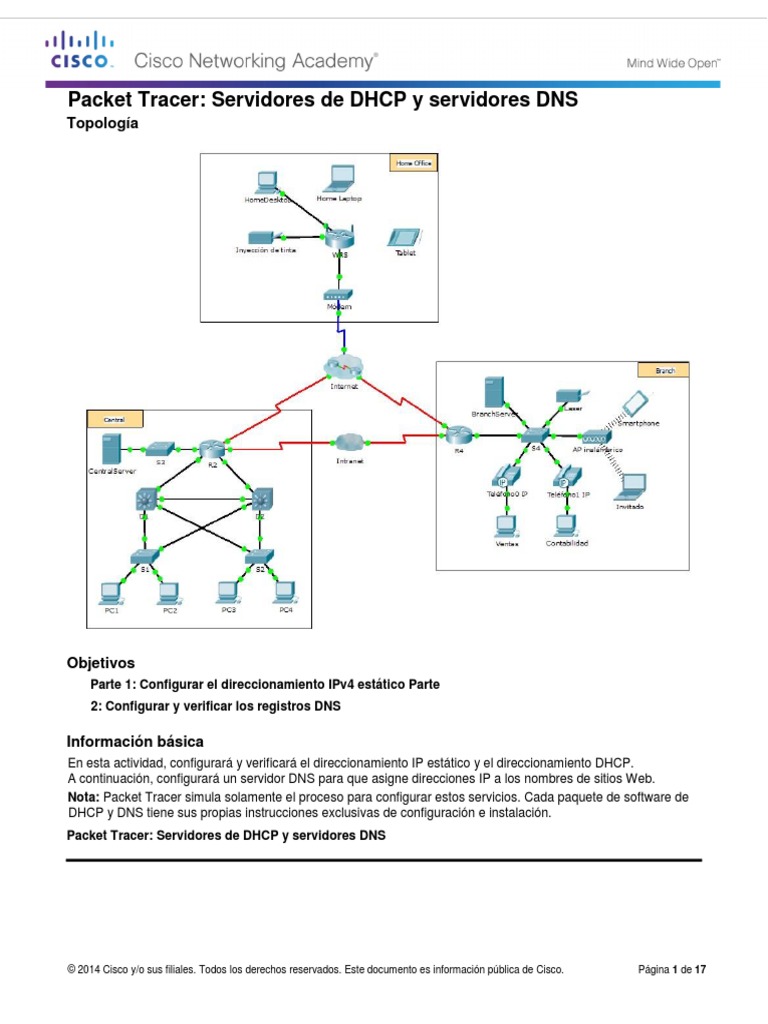 10.2.2.8 Packet Tracer - DNS and DHCP Instructions IG | Descargar gratis PDF | Dirección IP ...