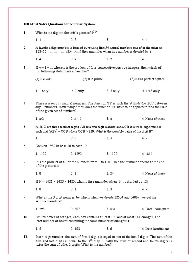 100 QA Number Systems | PDF | Numbers | Multiplication