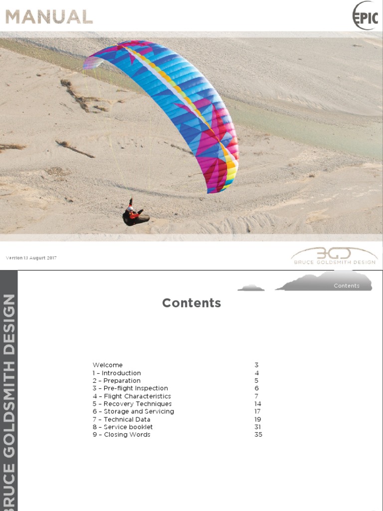 BGD Epic Paraglider Manual | PDF | Stall (Fluid Mechanics) | Gliding