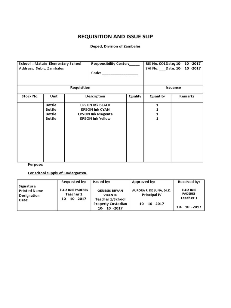 Requisition Slip EPSON Ink | PDF | Magenta | Printing