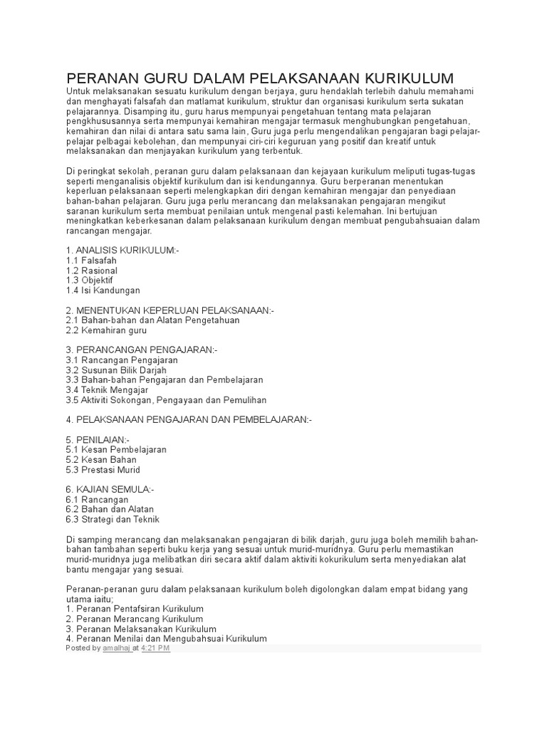 Peranan Guru Dalam Pelaksanaan Kurikulum | PDF