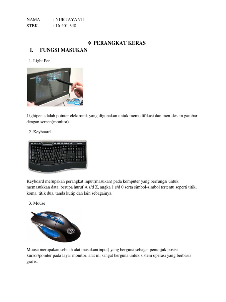 Perangkat Masukan dan Fungsinya | PDF | Game & Aktivitas | Komputer