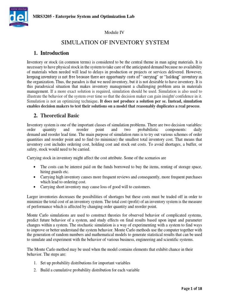 Simulation of Inventory System | PDF | Monte Carlo Method | Inventory