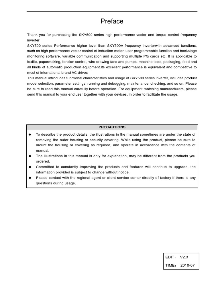 SKY500 High Performance Vector and Torque Control Ac Drive User Manual ...