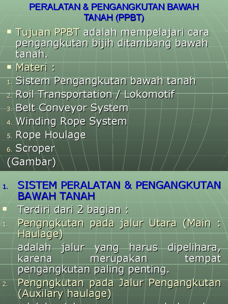 Peralatan & Pengangkutan Bawah Tanah (PPBT) | PDF