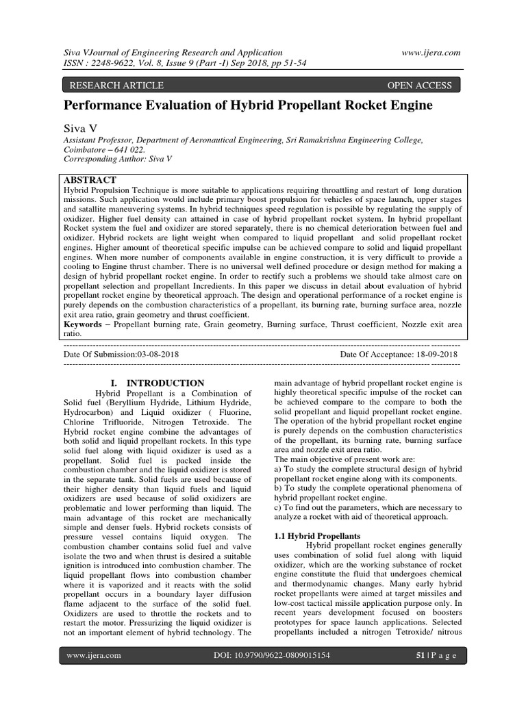 Performance Evaluation of Hybrid Propellant Rocket Engine: Siva V | PDF ...