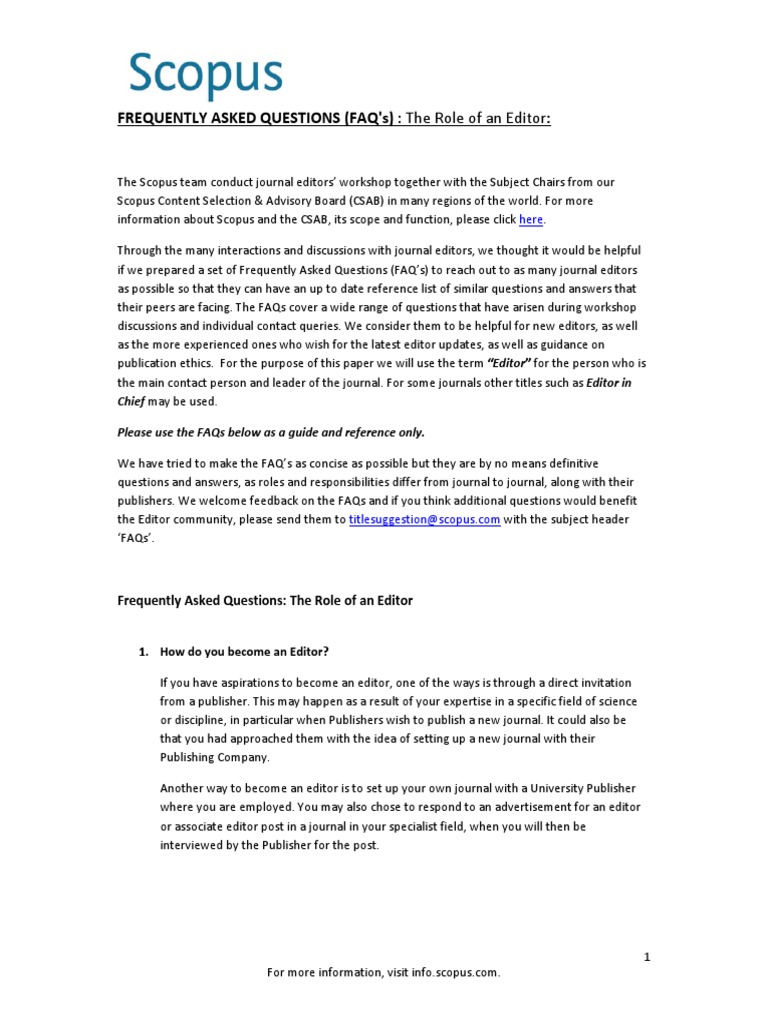 Editor Role FAQs for Journal Management | PDF | Academic Journal ...