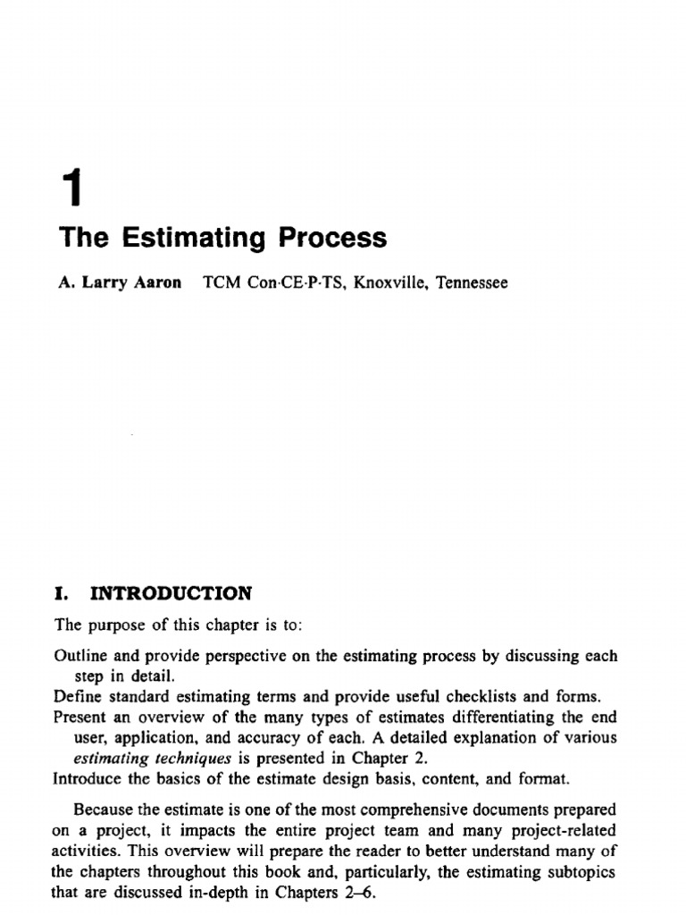 Chapter 1. The Estimating Process | PDF | Risk | Specification ...