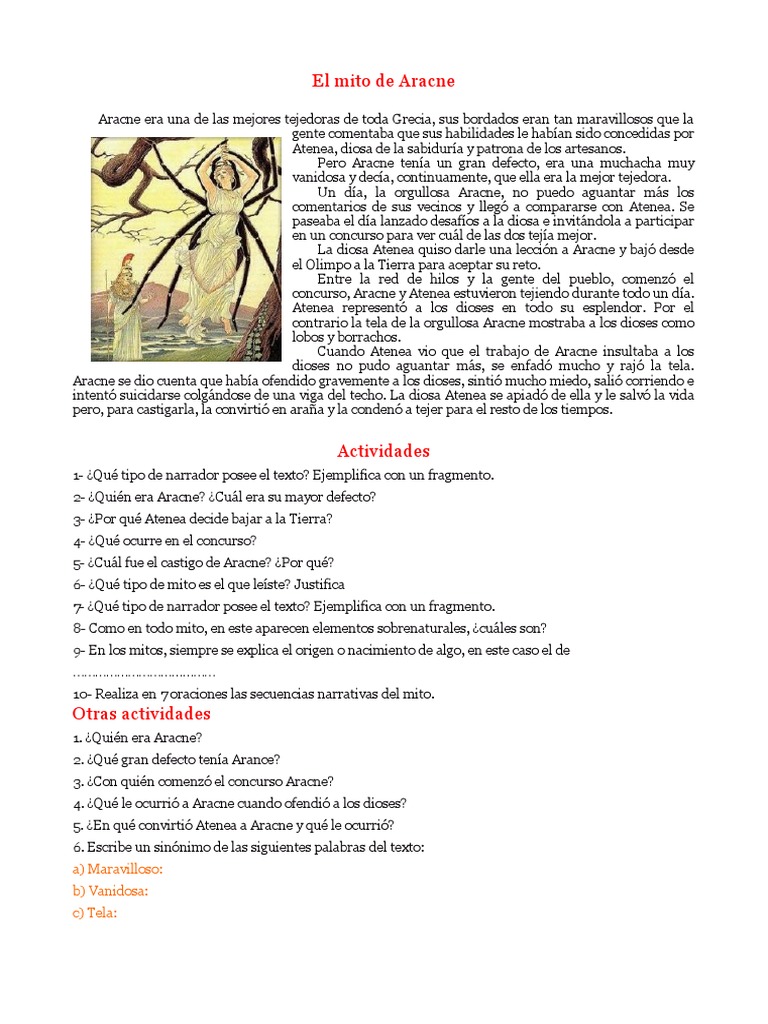 El Mito de Aracne y Otros Cuentos Cortos | PDF | infierno | Perséfone