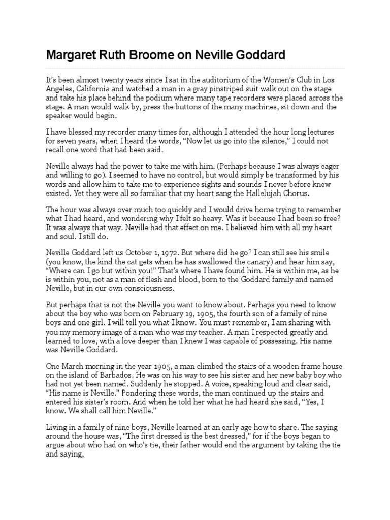Neville Goddard - Biographical Account by Margaret Ruth Broome PDF ...
